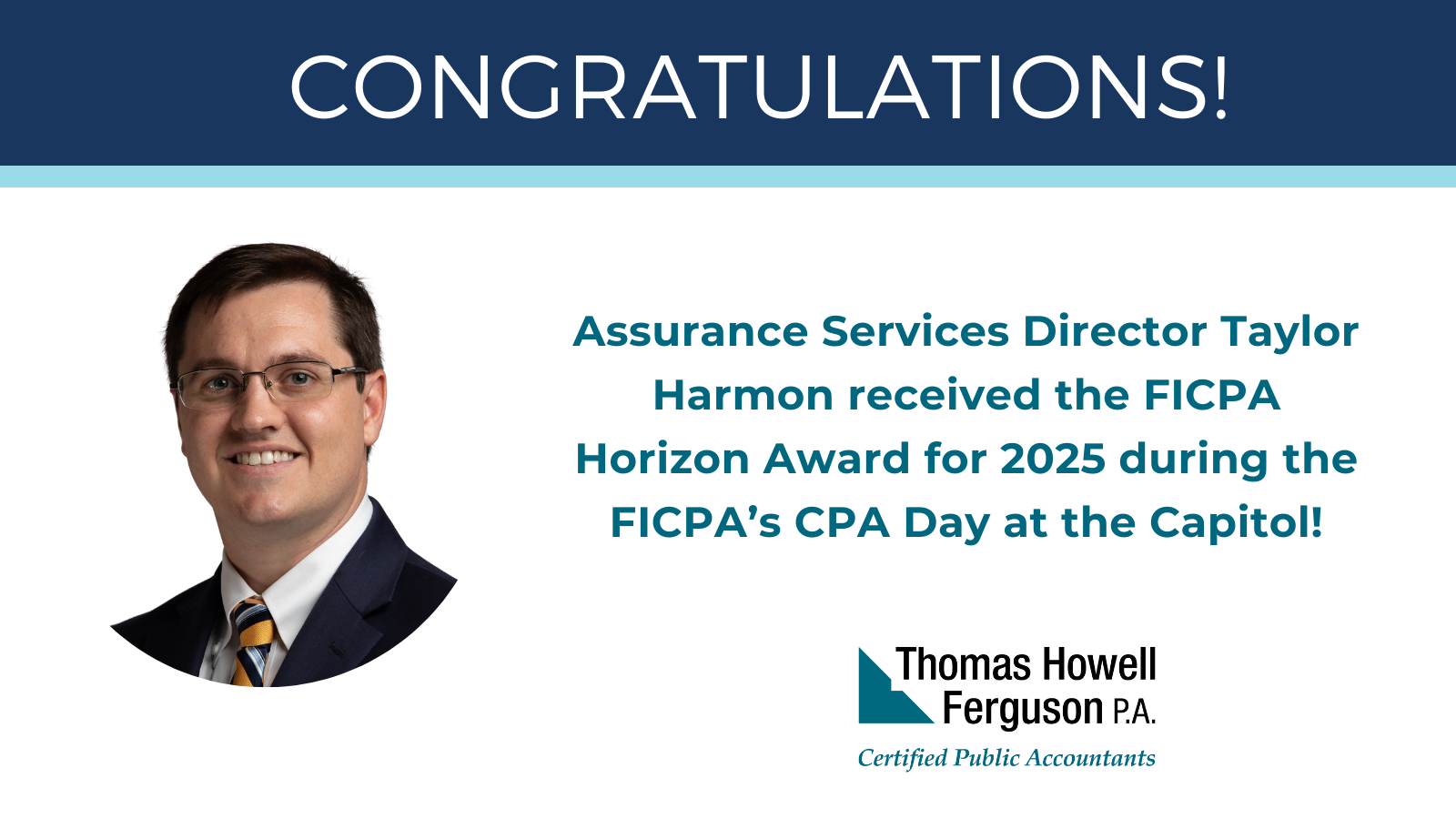 Assurance Services Director, Taylor Harmon, CPA, receives the FICPA ...